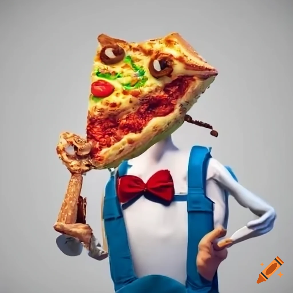 Pizzahead is a tall and lean humanoid cheese pizza slice wearing a ...