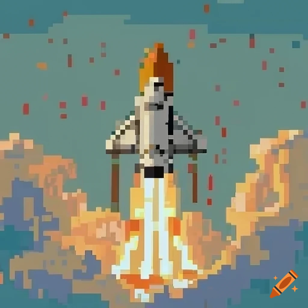 Pixel art launching space shuttle on Craiyon
