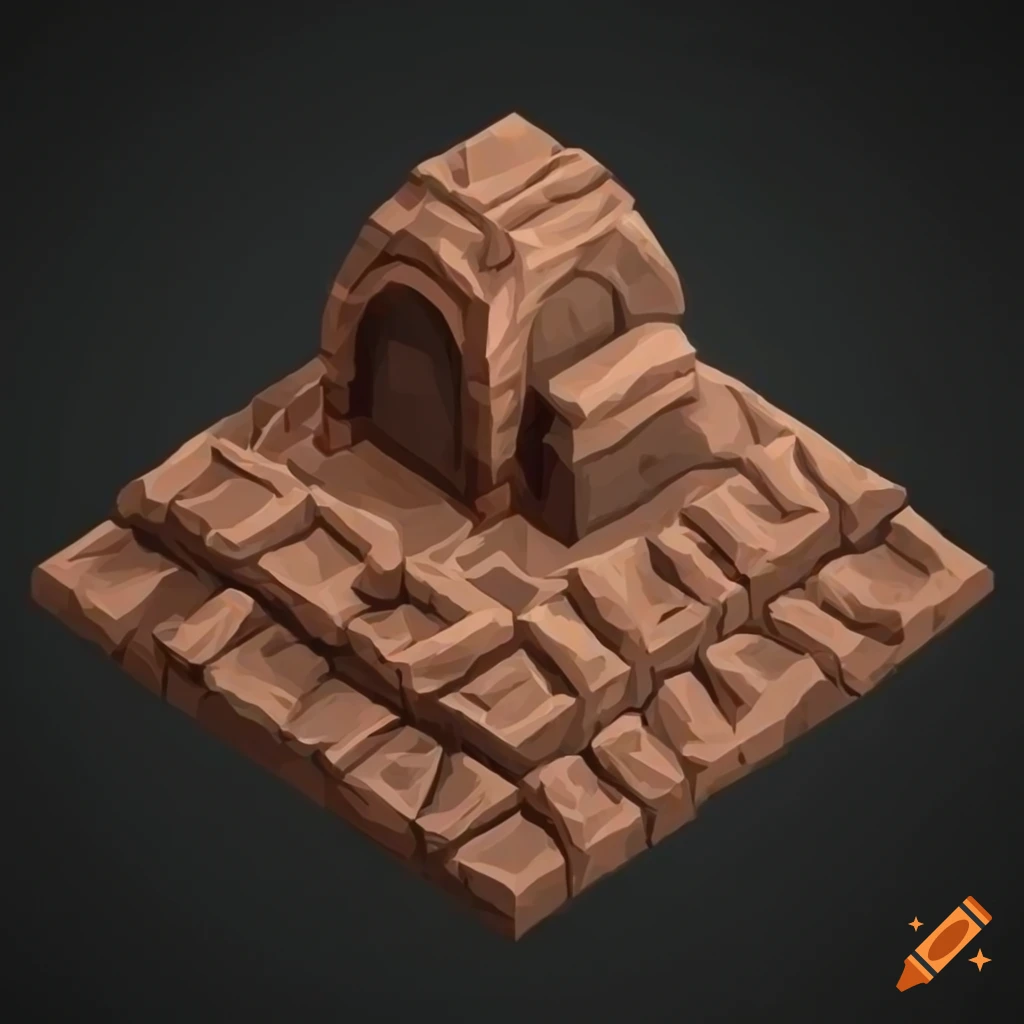 Detailed sandstone rpg isometric tomb tiles black background on Craiyon