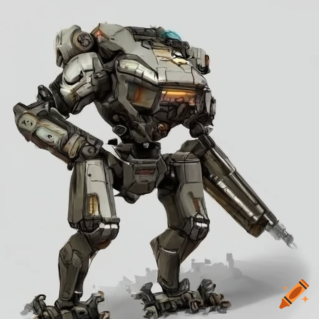 A science/fiction mech, white background on Craiyon