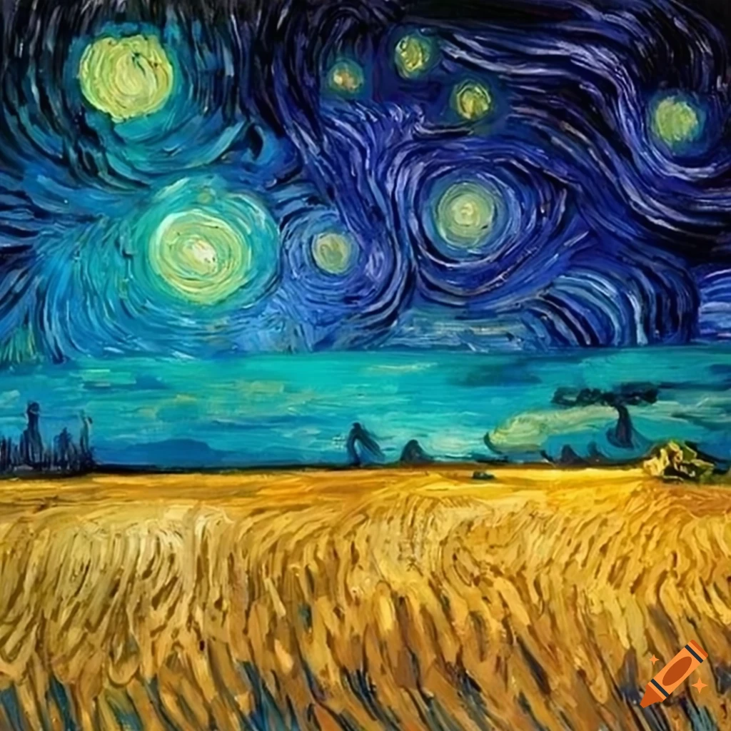 Wheat field under van gogh stary night sky on Craiyon