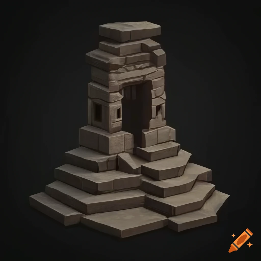 Detailed sandstone rpg isometric tomb tiles black background