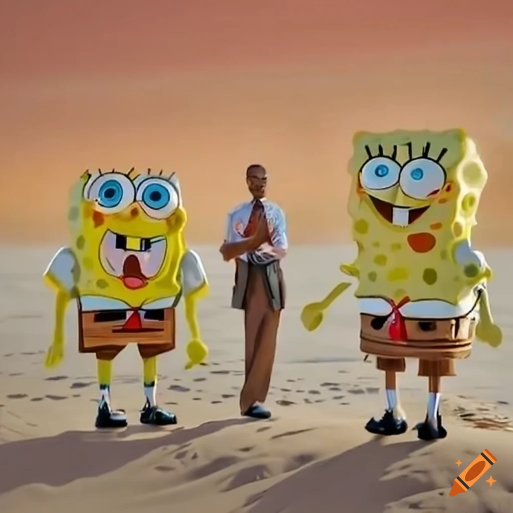 Spongebob and barack obama standing in the desert together on Craiyon