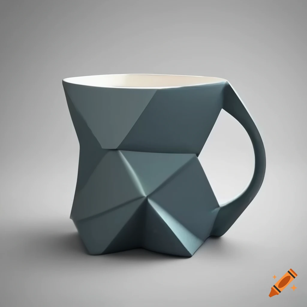 Bad handled geometric mug made with unique generative methods on Craiyon