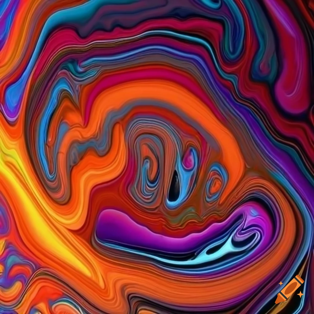 Sunset colored paints swirling together in a mesmerizing drip effect