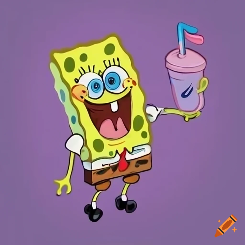Spongebob with a light purple milkshake on Craiyon