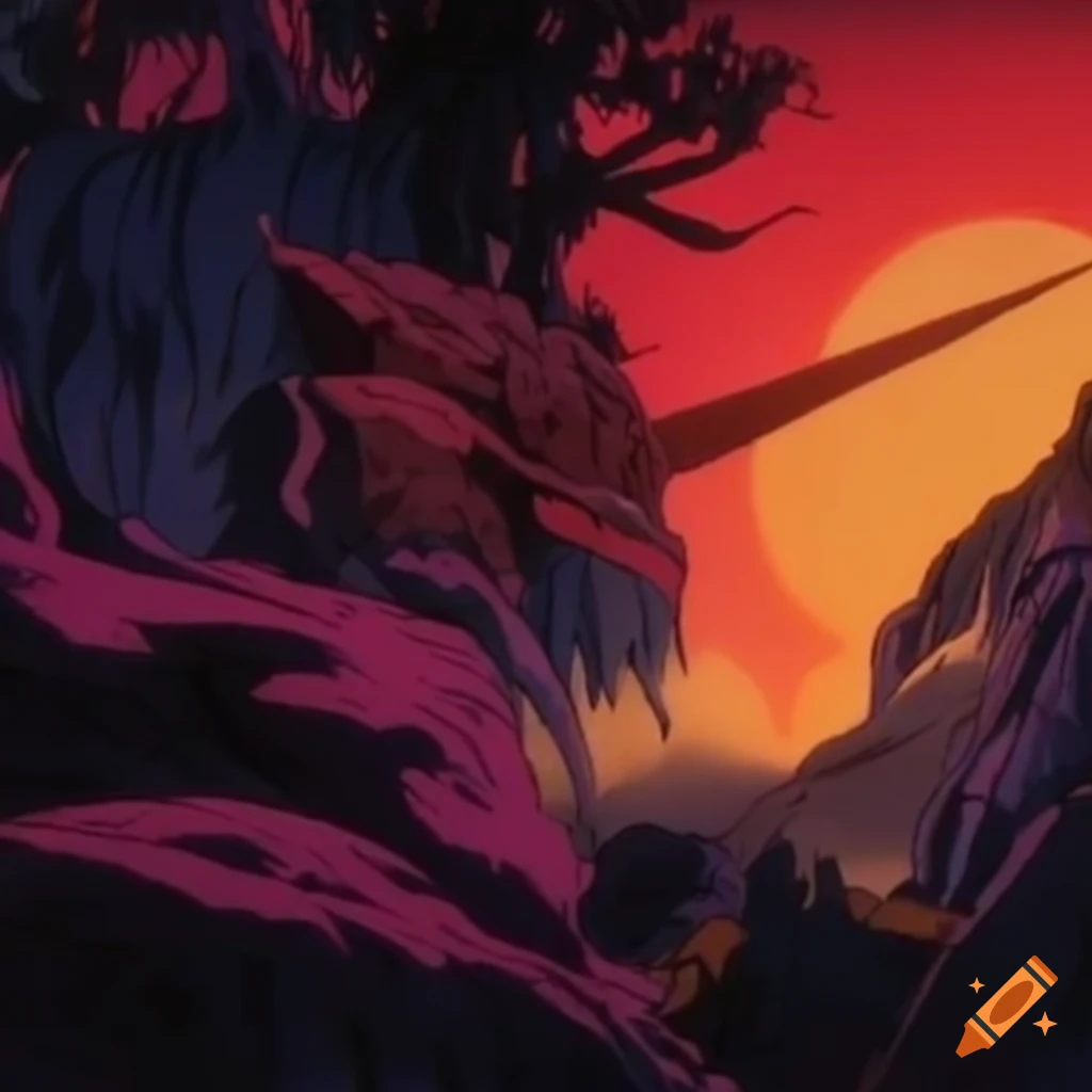 80-90's anime ova, dynamic prehistoric landscape 'ninja scroll ...