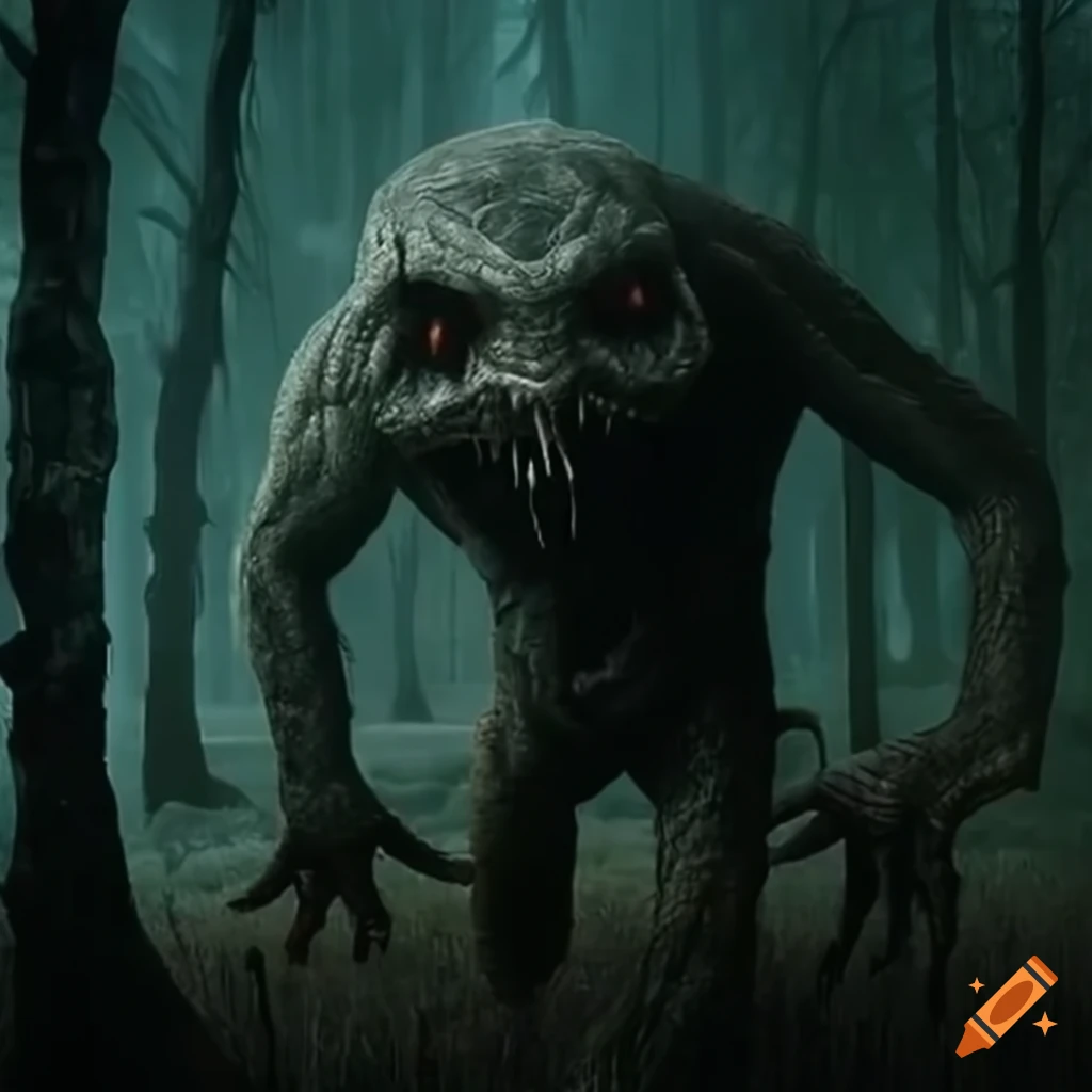 Monster, the midnight forest comes to life, evil, horror, nature fear