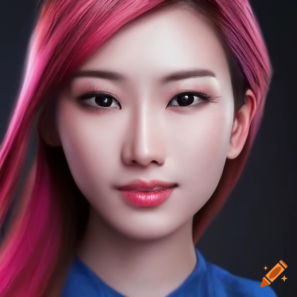 Closeup photo of pretty and young smiling Chinese woman in a sleeveless ...