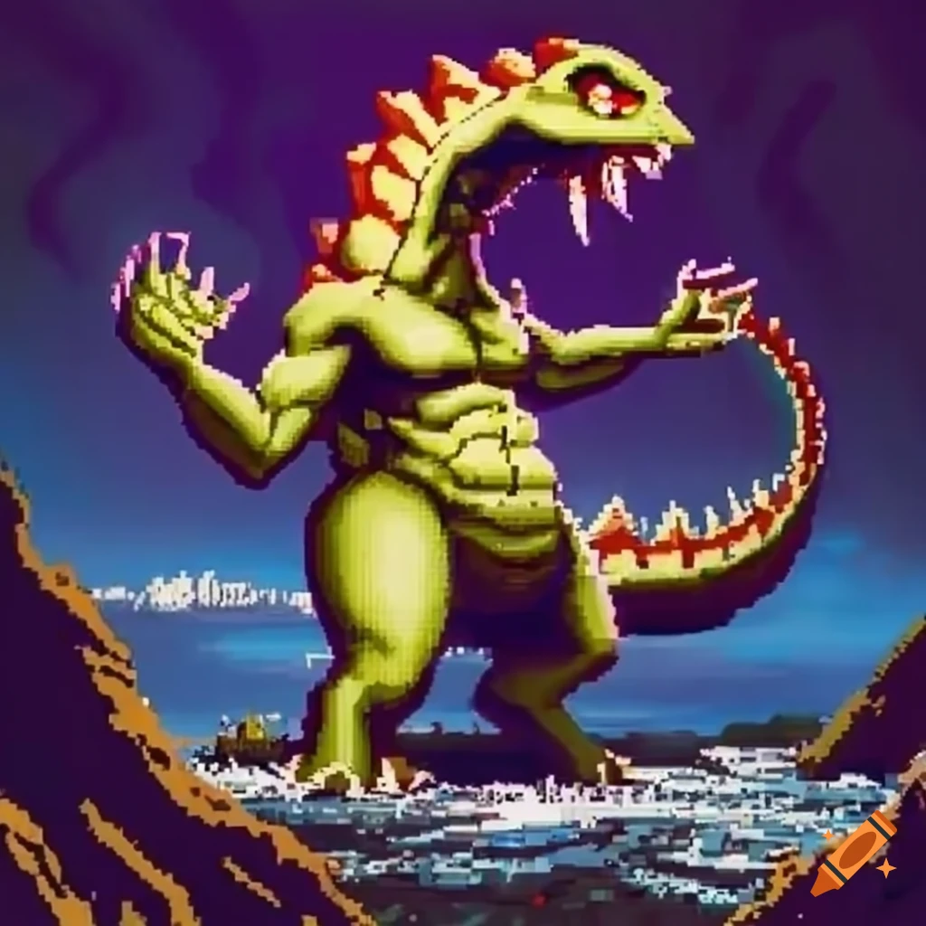 Nes art of a powerful reptilian monster on Craiyon
