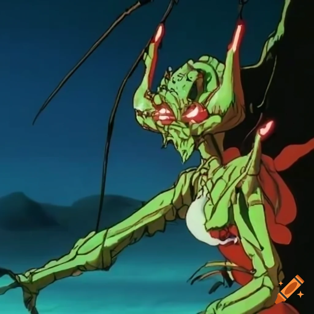 80-90's anime OVA, insect humanoid elder being on Craiyon