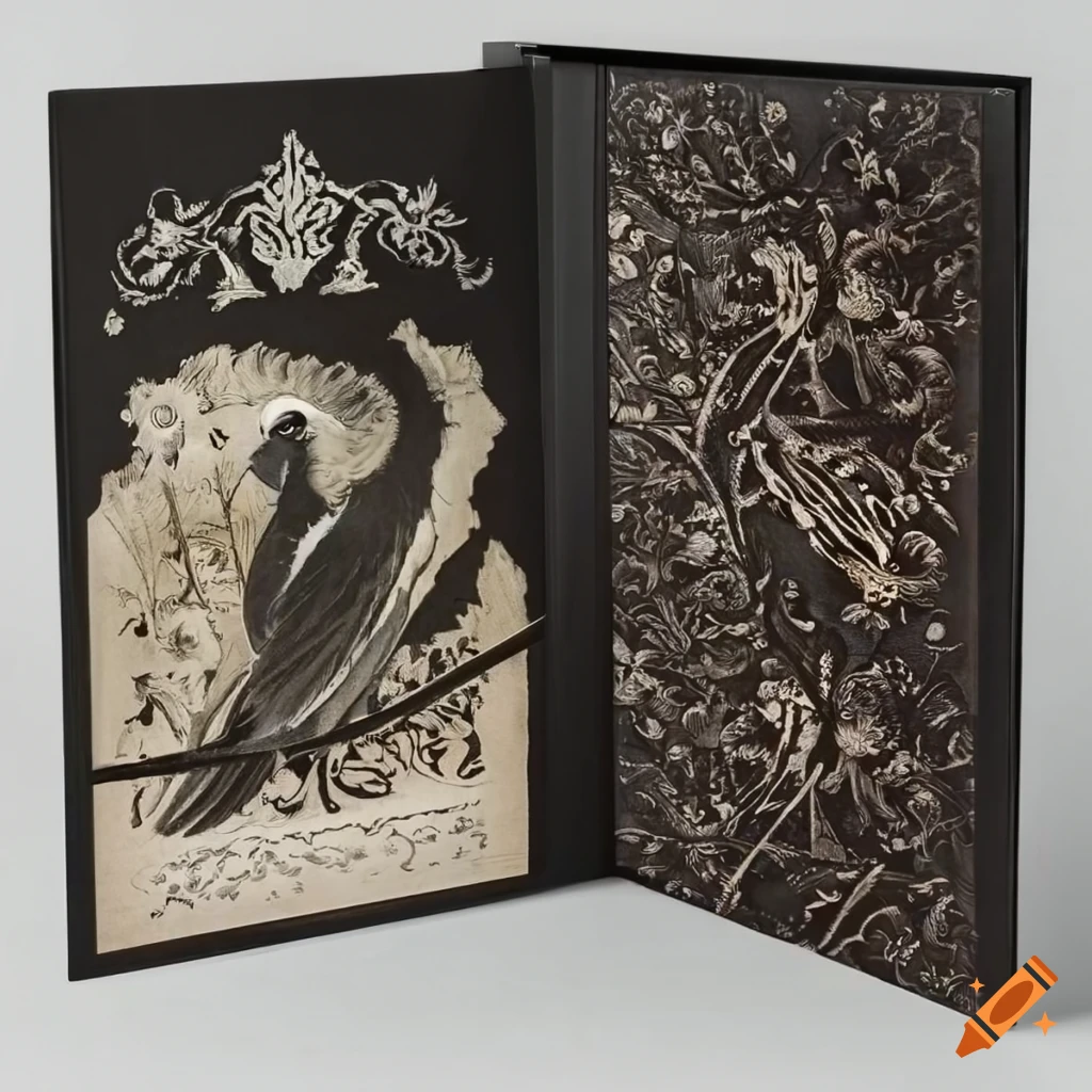Album cover with elegant calligraphy and a majestic bird on Craiyon