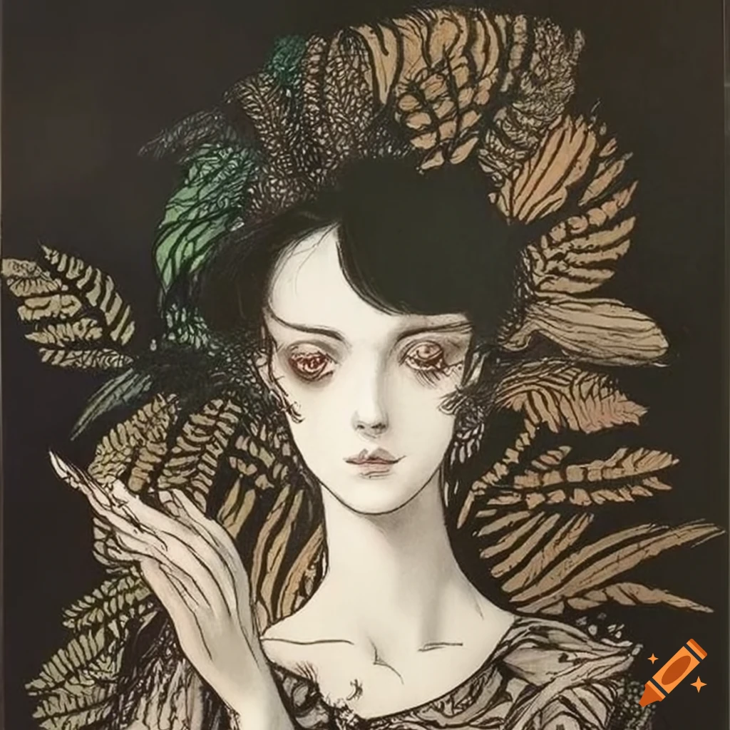 A sketch of ferns, by artist Yoshitaka Amano meeting Aubrey Beardsley ...