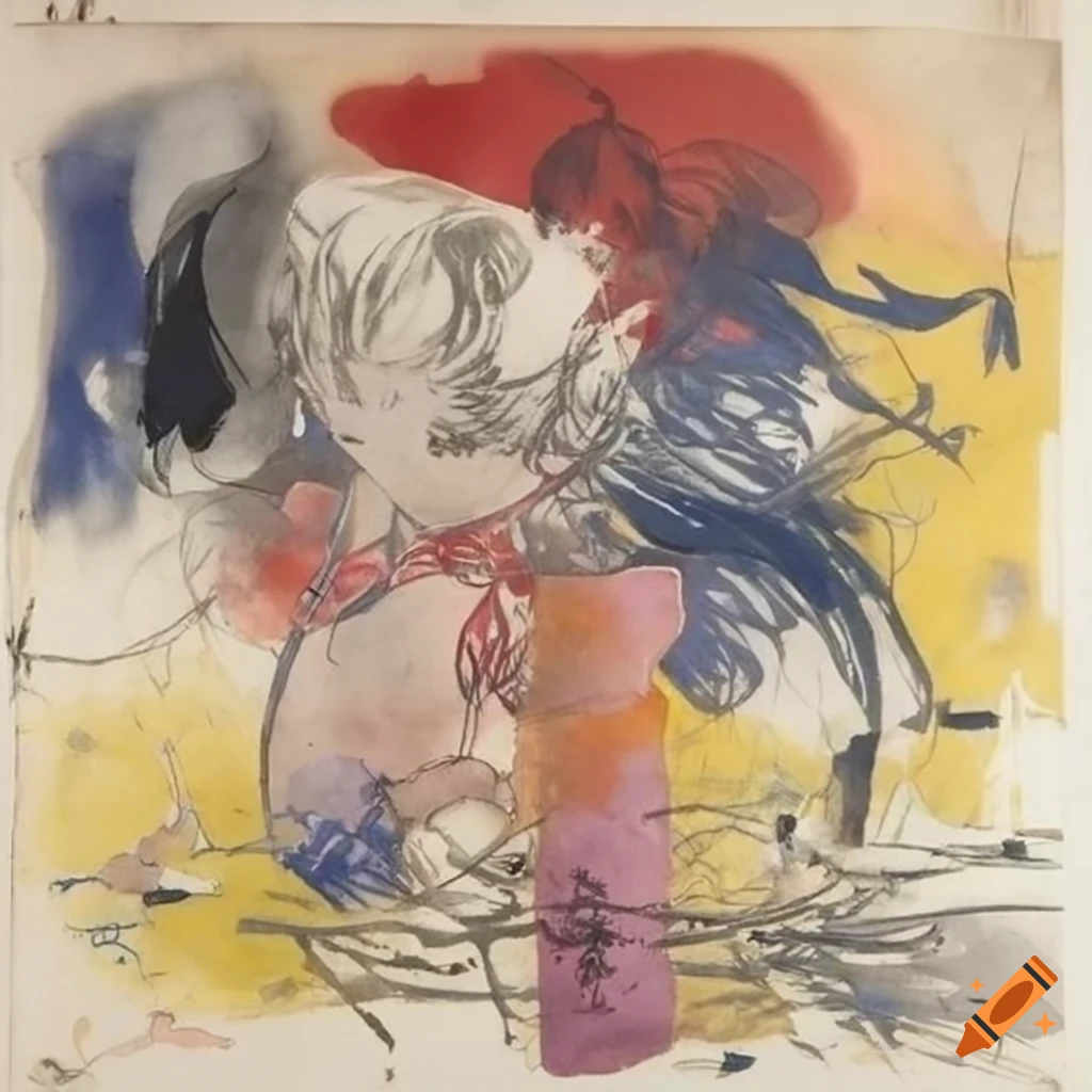 Robert rauschenberg japanese art nouveau watercolour and ink yoshitaka ...