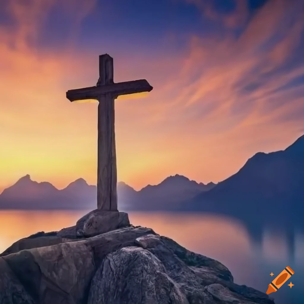 A stunning stone cross overlooking a majestic mountain panorama