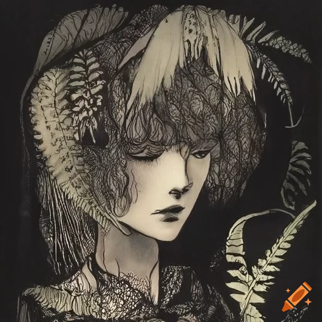 A sketch of ferns, by artist Yoshitaka Amano meeting Aubrey Beardsley ...