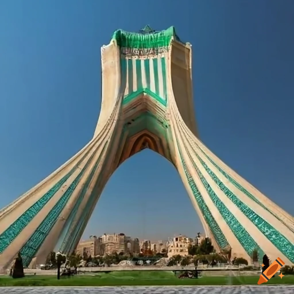 Azadi square in tehran with the iranian national flag in the background ...