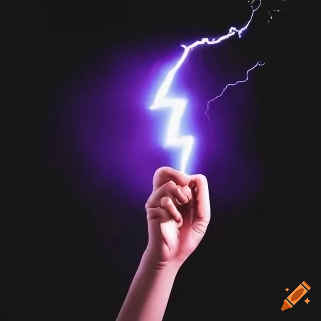 A hand holding a lightning bolt