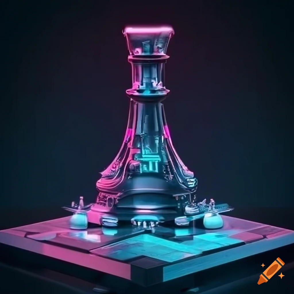 Cyberpunk-inspired chess set with futuristic designs on Craiyon