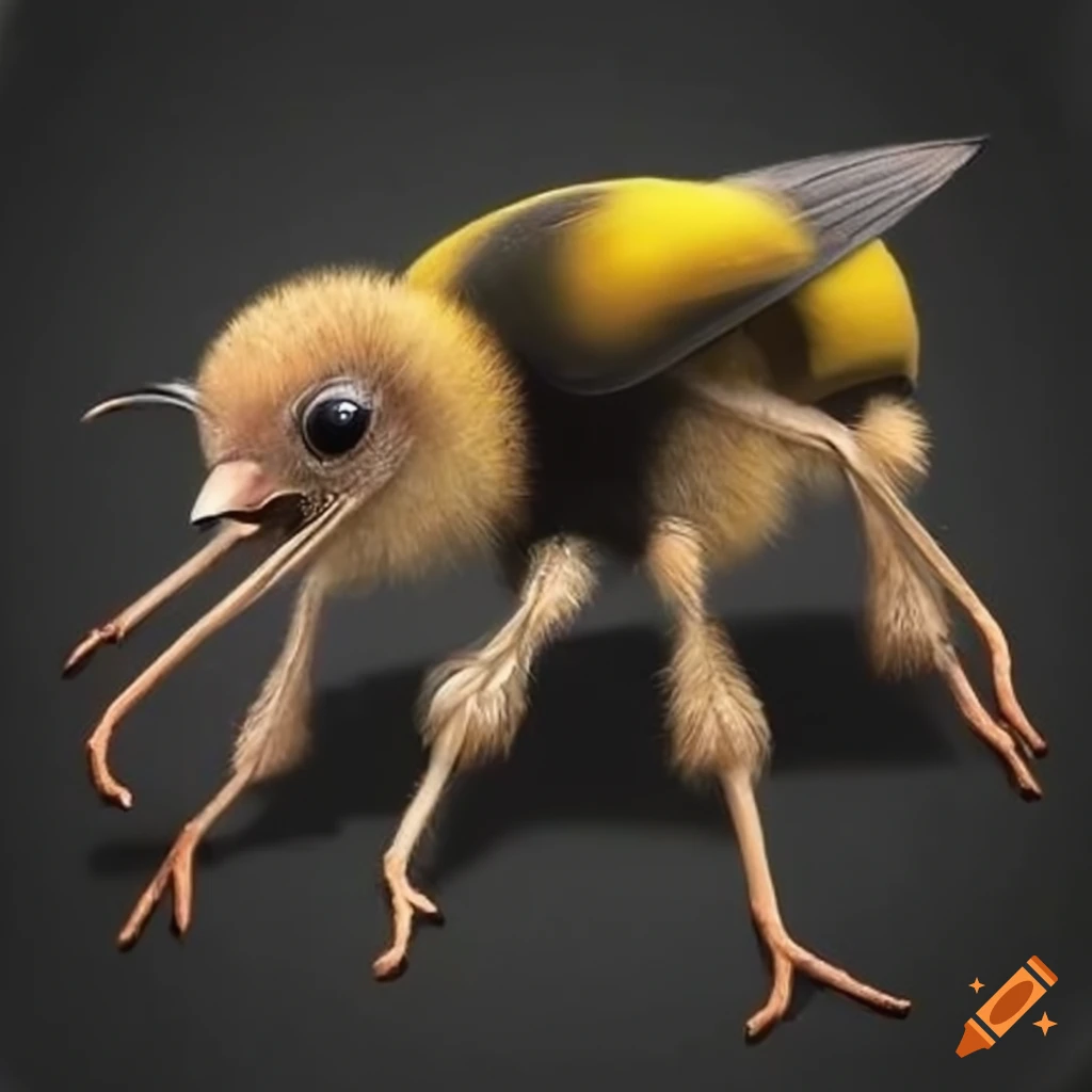 A whimsical hybrid creature inspired by both wrens and bumblebees, in ...