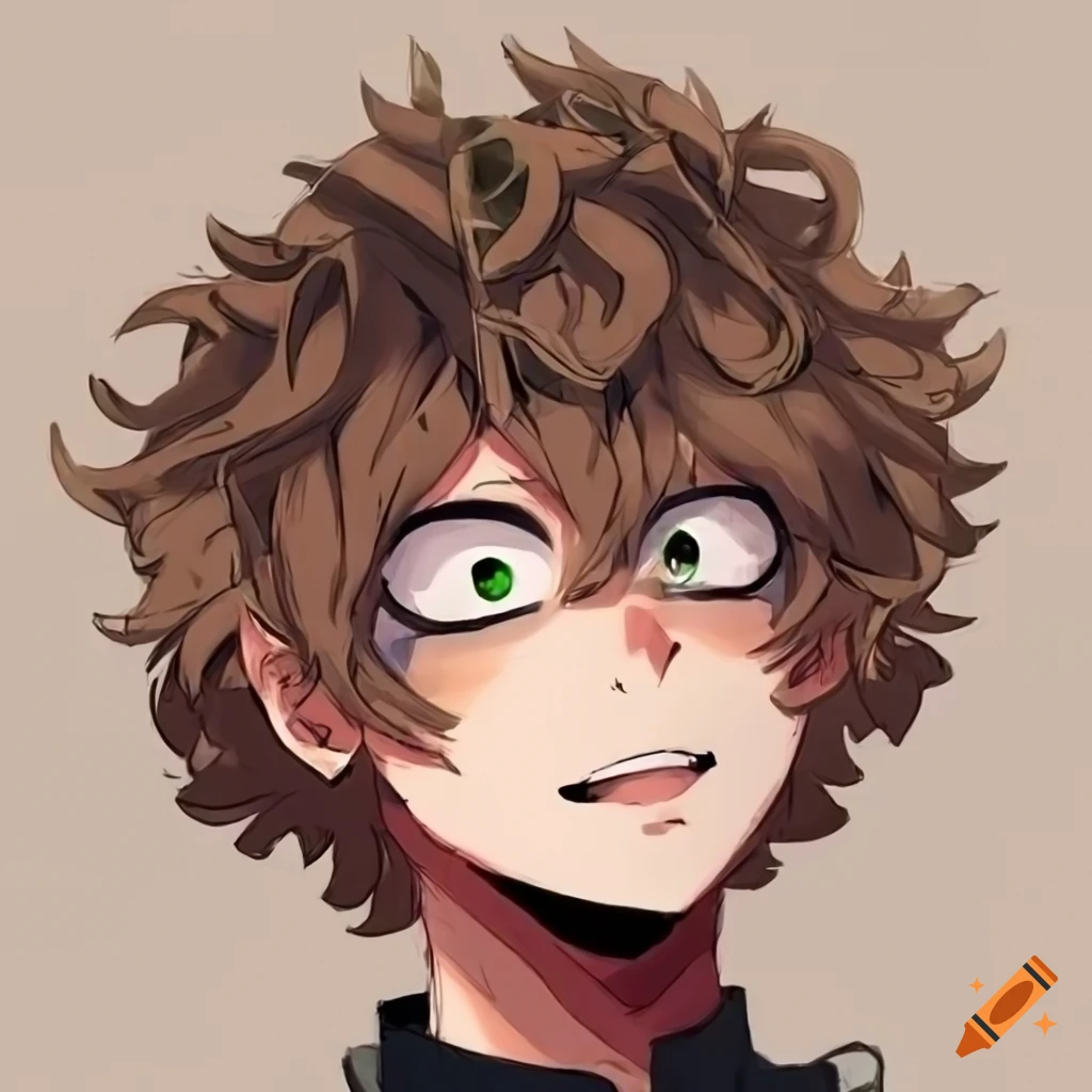 Mha oc with short dark blond/brown and some blond hair, green eyes and ...