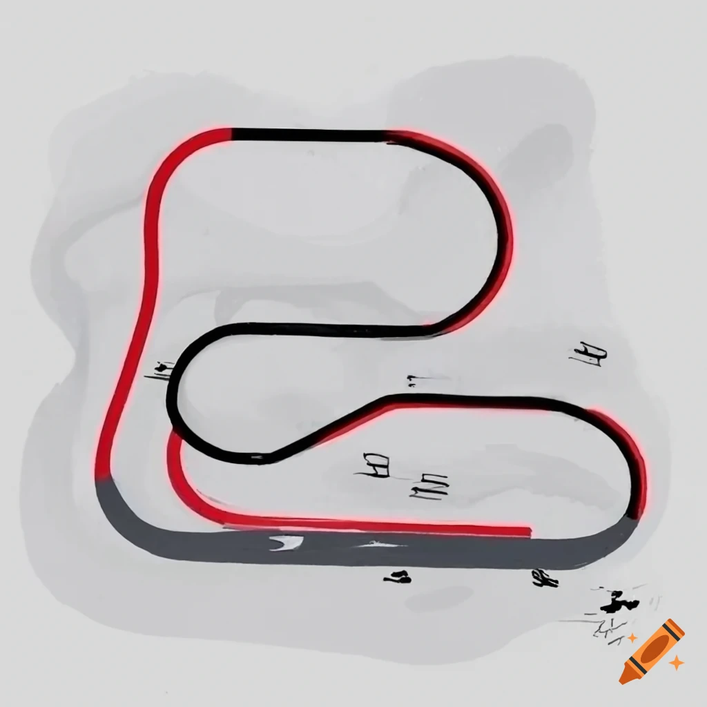 A drawing of a race track layout on Craiyon