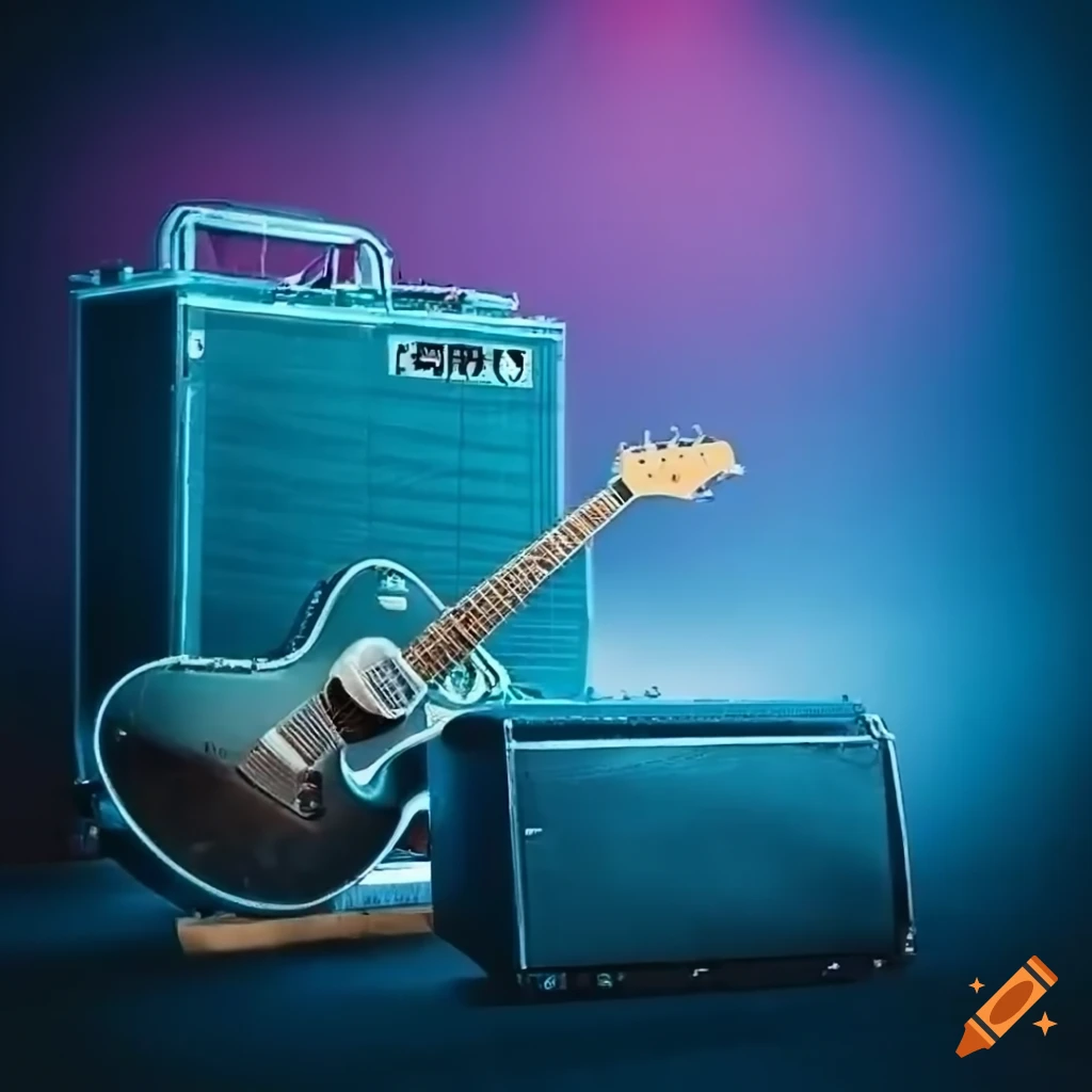 Guitars and amplifiers on a large full vast modern steal rock concert ...