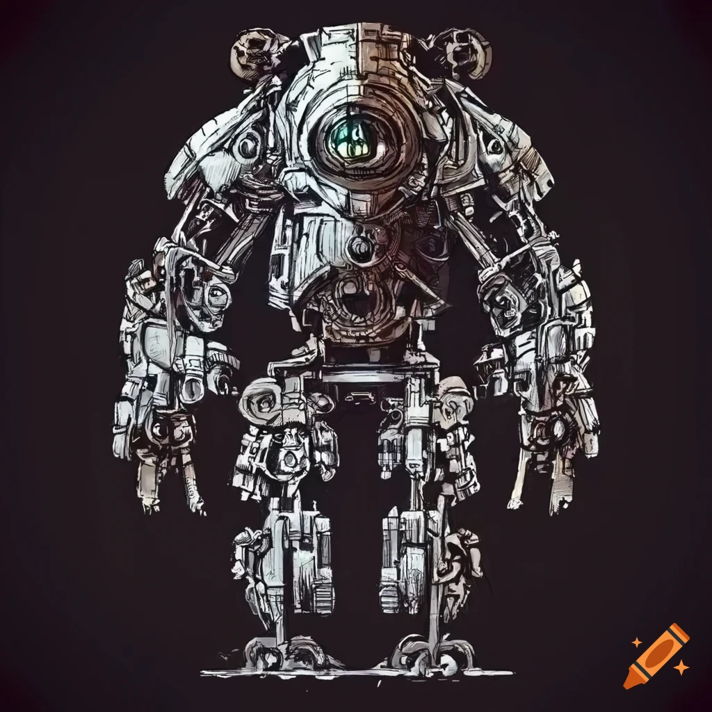 Steampunk robot blueprint drawing detailed on Craiyon