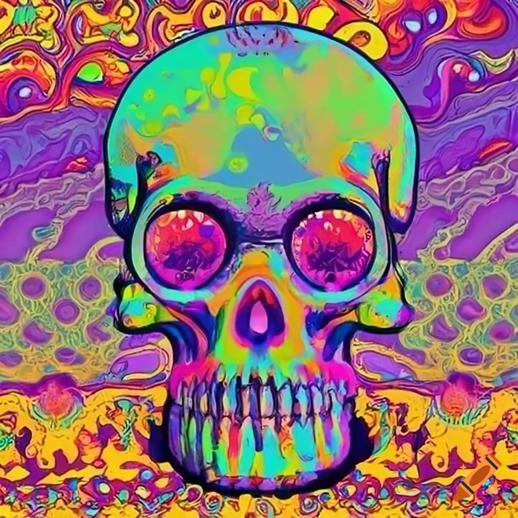 Prompt: Generate a skull design inspired by the psychedelic and vibrant ...