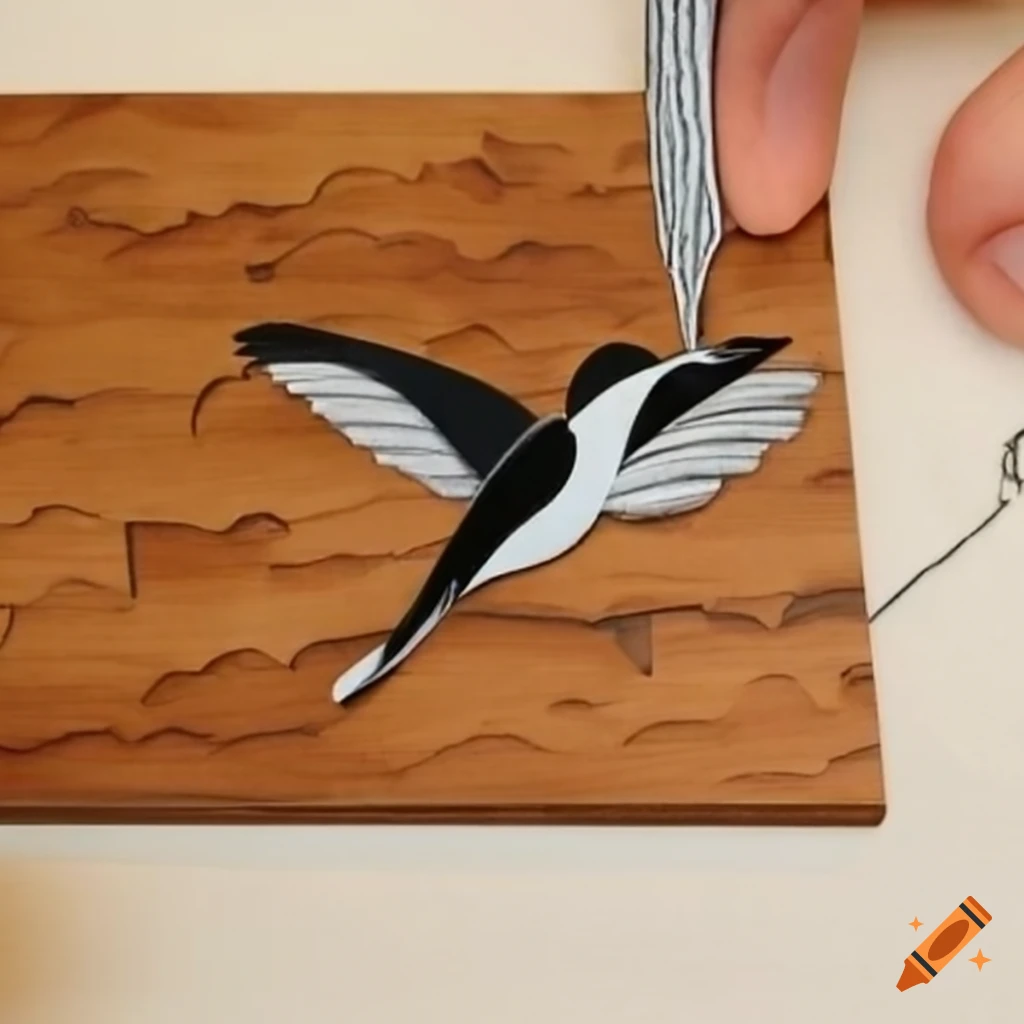 Make a simple black and white hummingbird template for marquetry