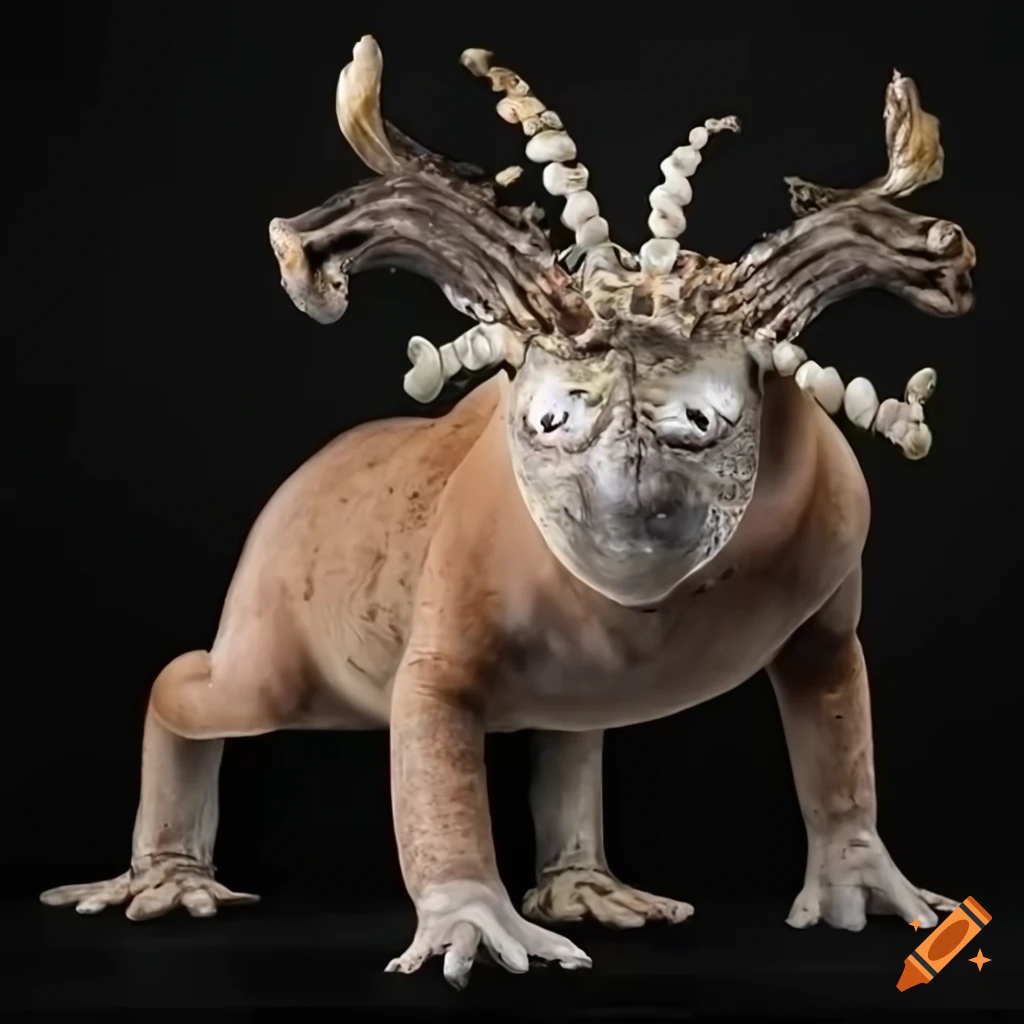 A whimsical amphibious hybrid creature with a mixture of features of both elephant-seals and ...