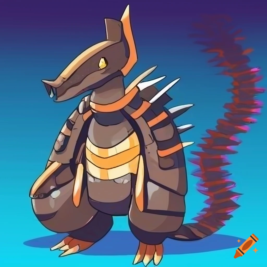 A fire/steel armadillo fakemon. he has a steel armor that the ...