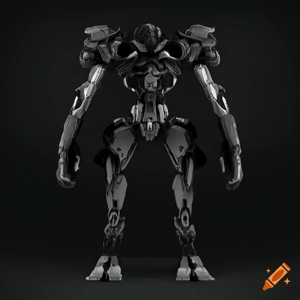 Realistic rotund black mecha front view
