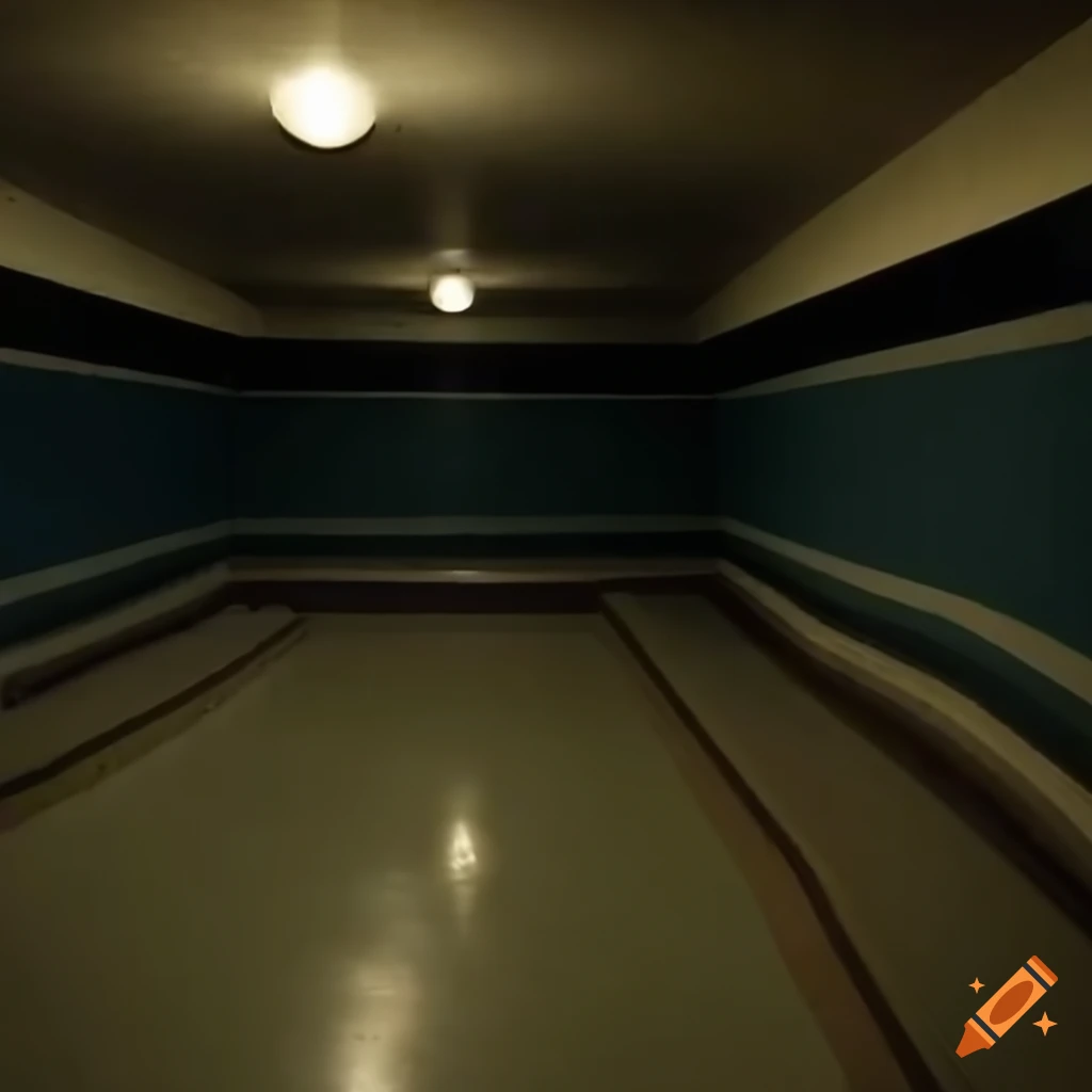 View of unsettling empty liminal underground swimming pool room on Craiyon