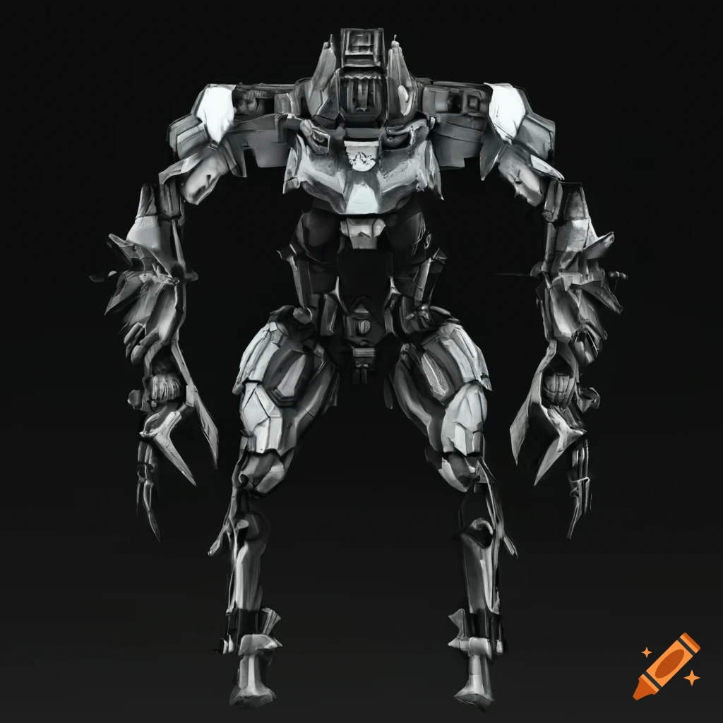 Realistic spiky black mecha front view