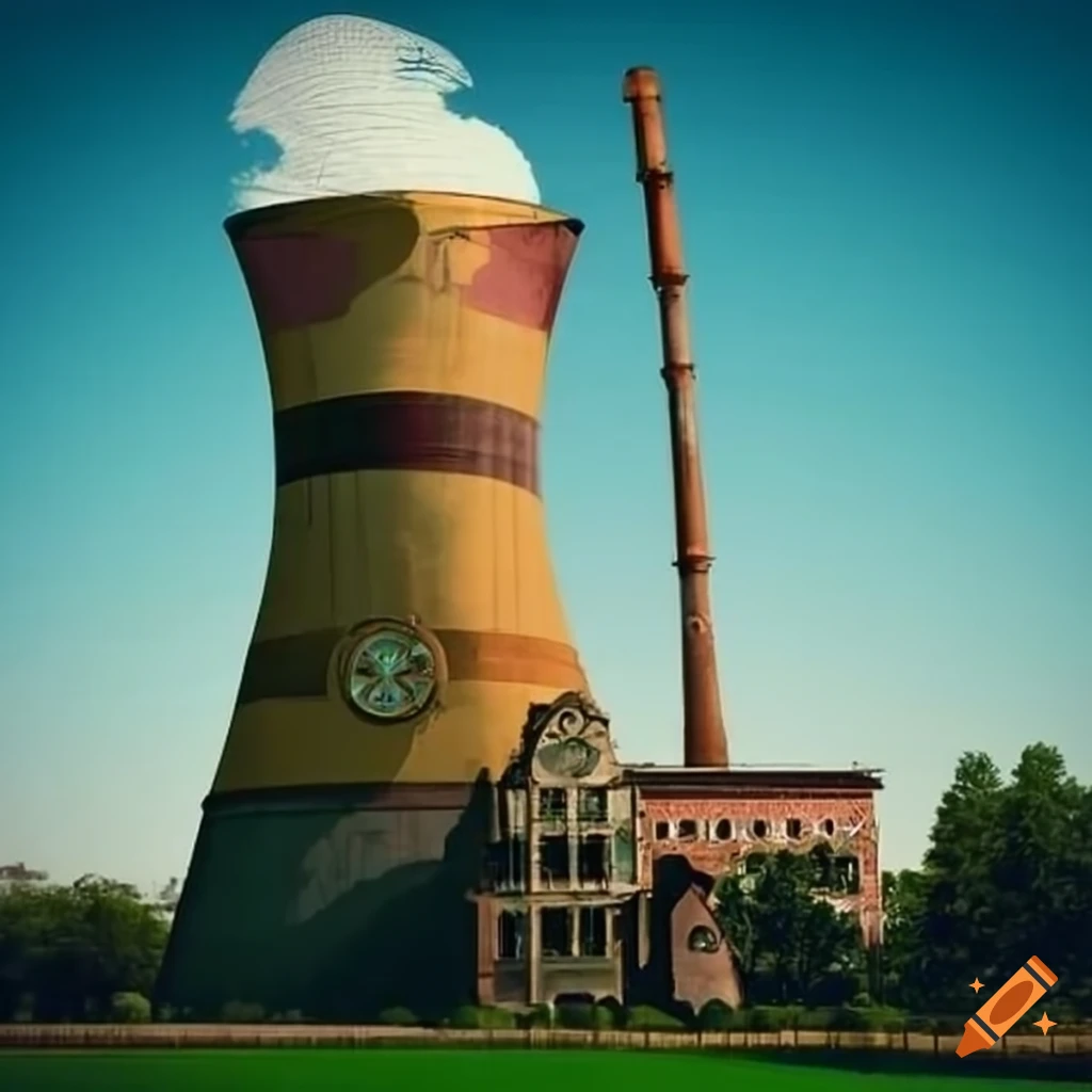 Nuclear powerplant steampunk style on a sunny day
