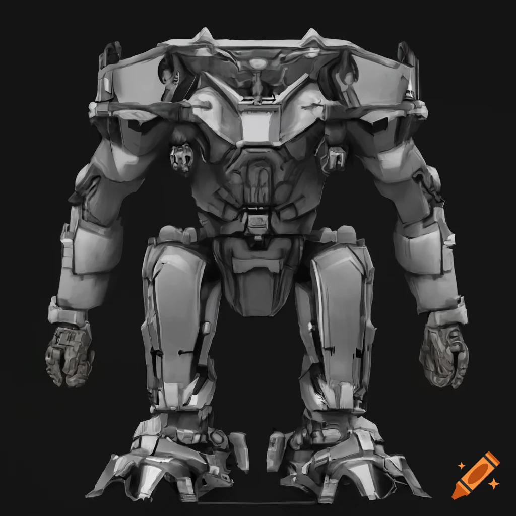 Realistic rotund black mecha front view on Craiyon