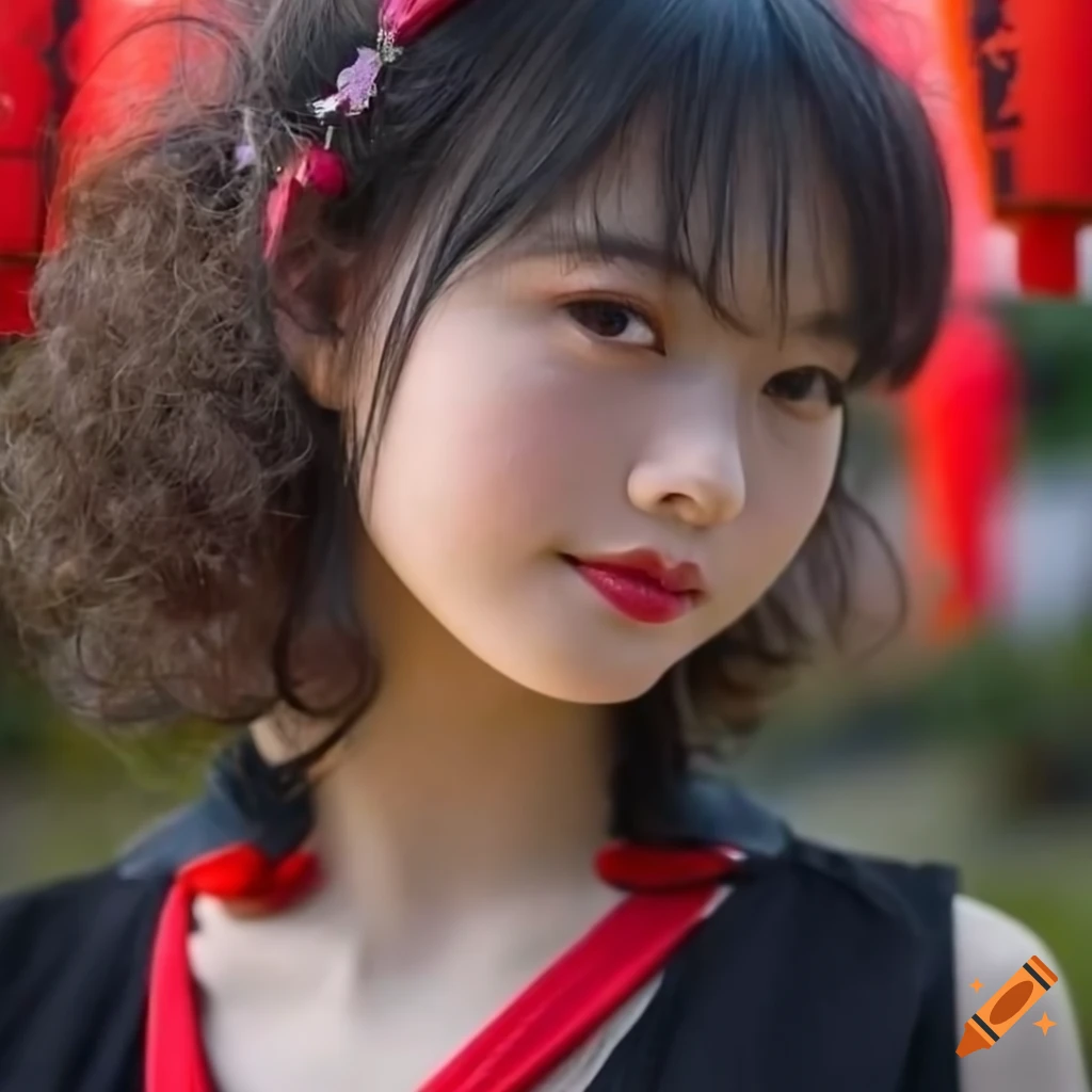 1girl, portrait of cute hutao girl , extreme close up, black dress, red ...