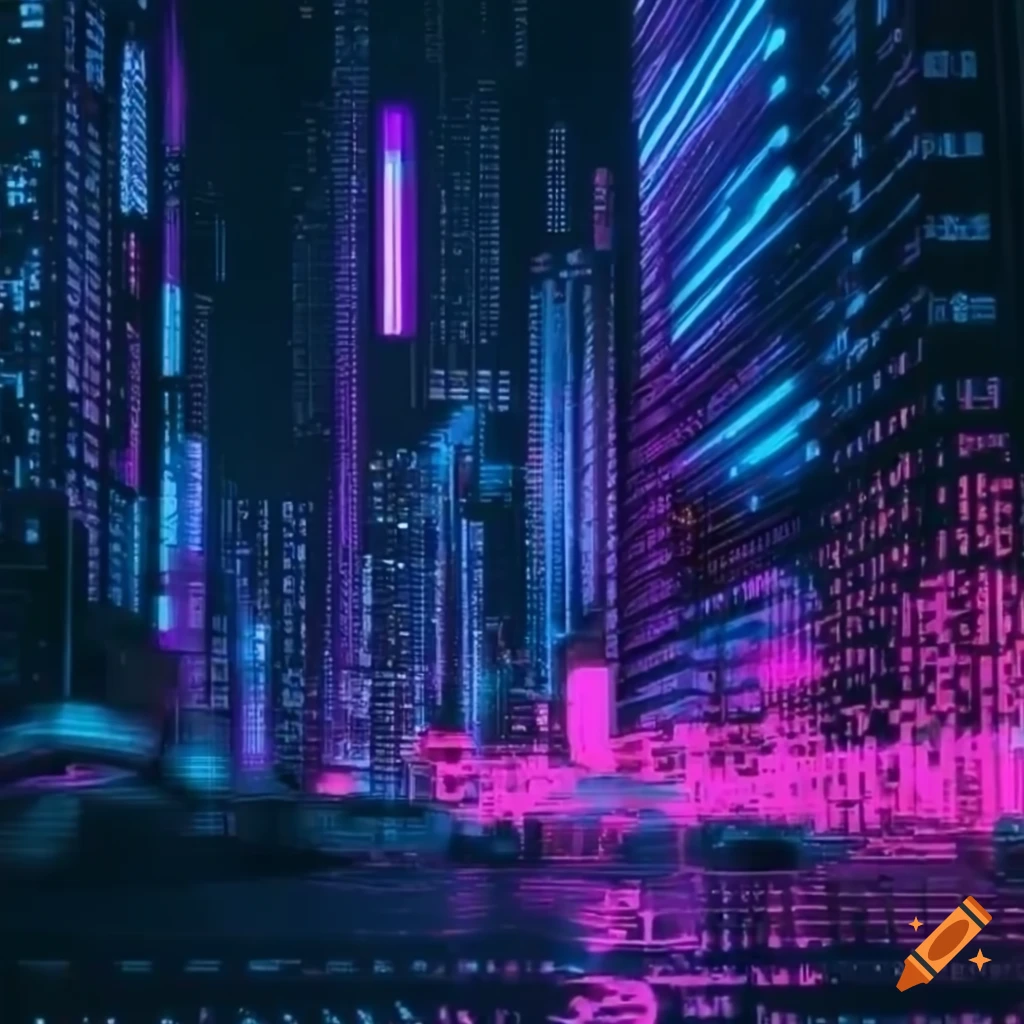 4k neon city synthwave matrix code on Craiyon