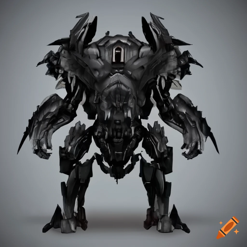 Realistic spiky black mecha front view on Craiyon