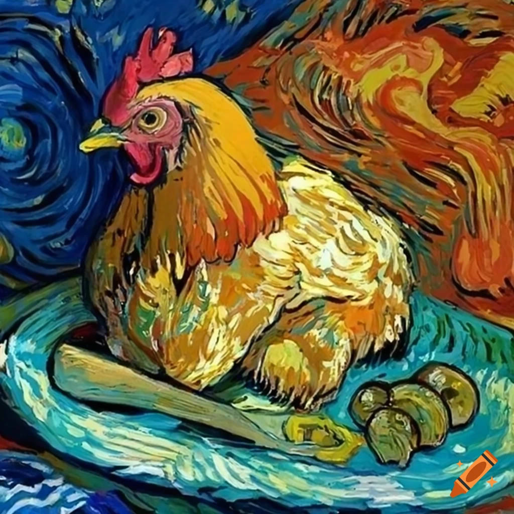 Chicken in vincent van gogh style on Craiyon
