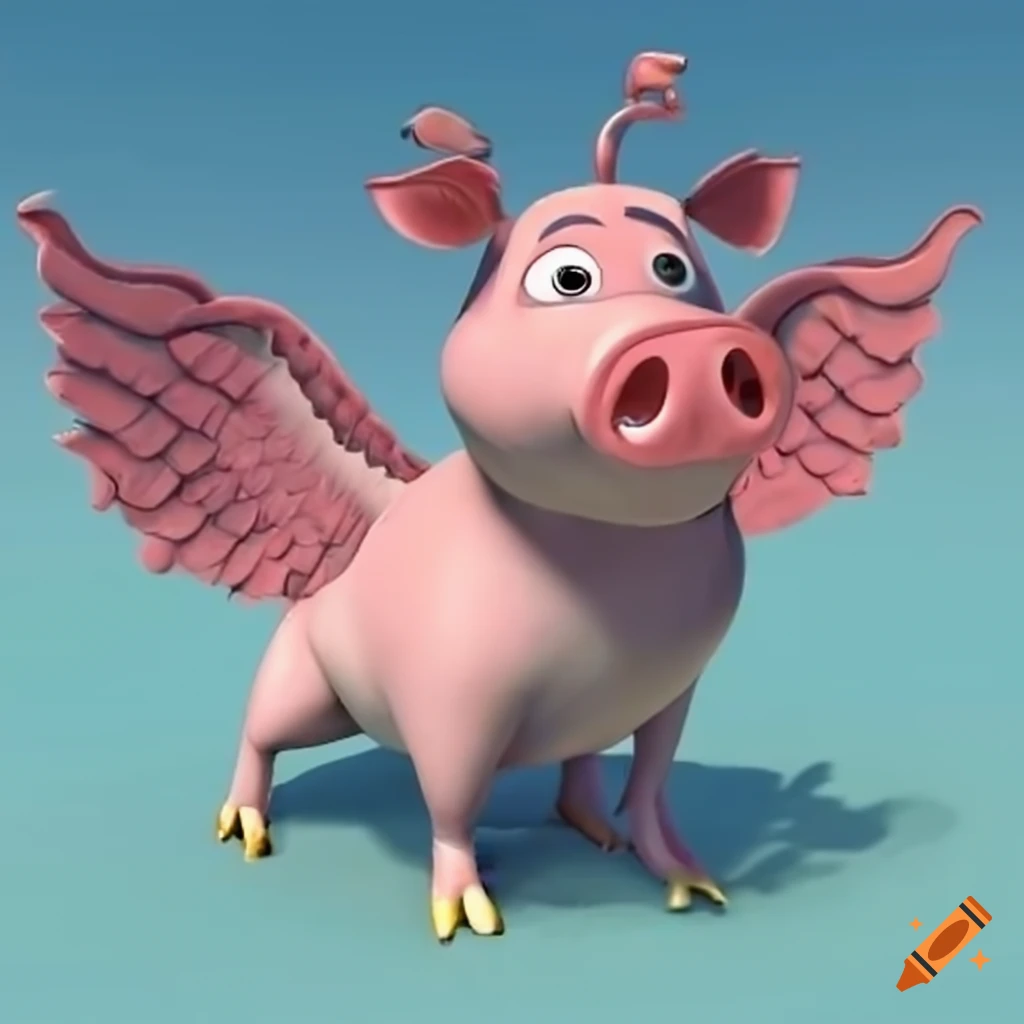 Pixar 3d winged pig character design