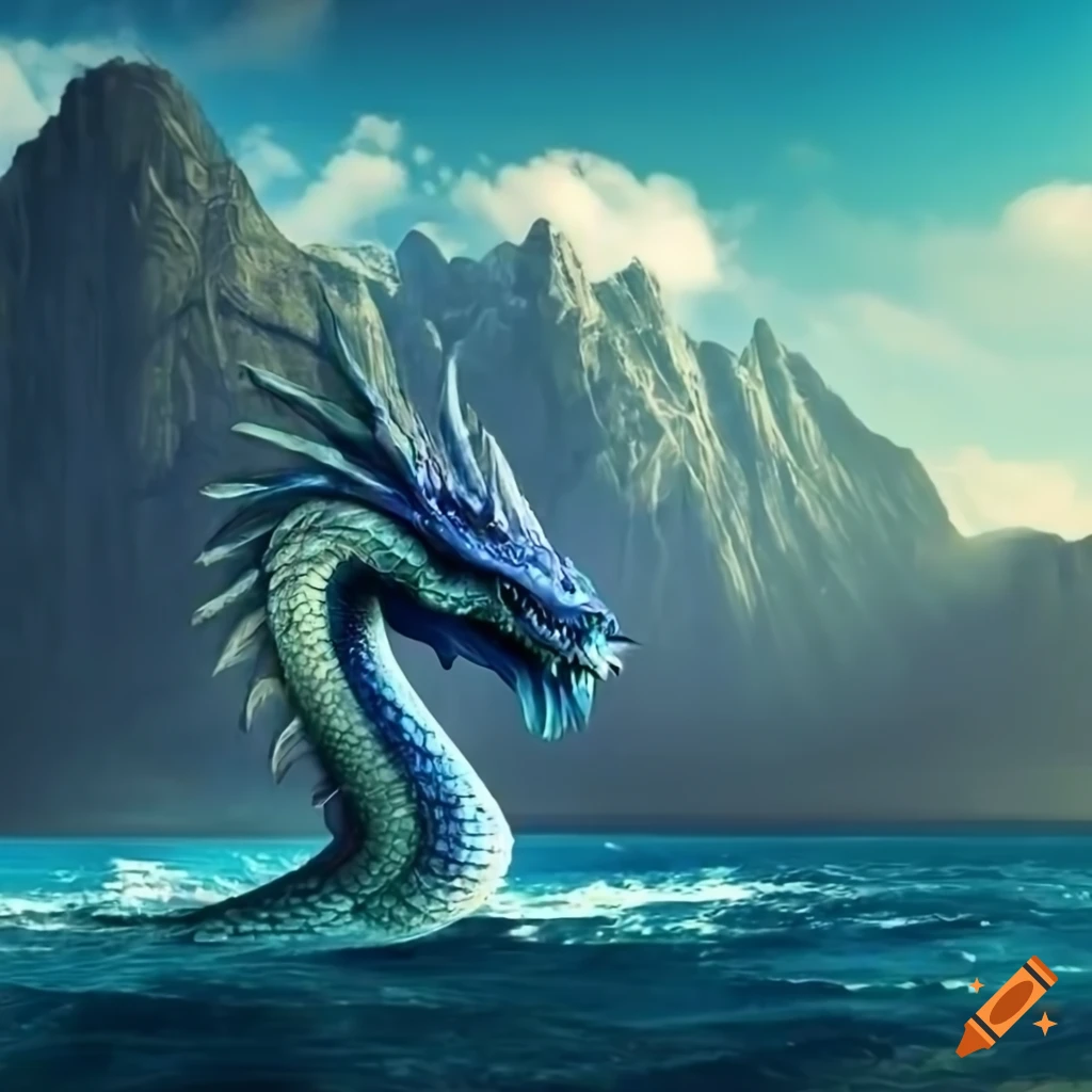 Majestic long Huge dragon like blue serpant with sharp teeth no legs or ...