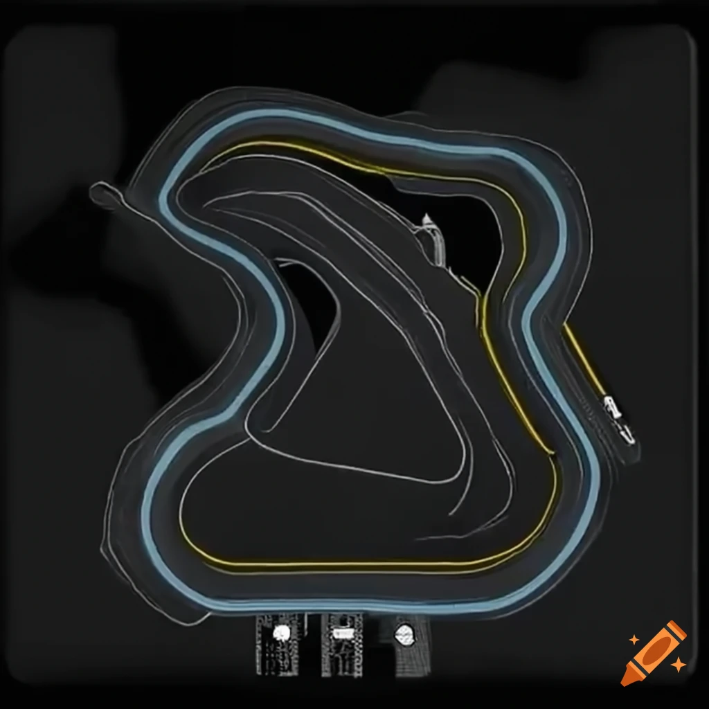 Draw a formula 1 street circuit map with 21 curves on Craiyon