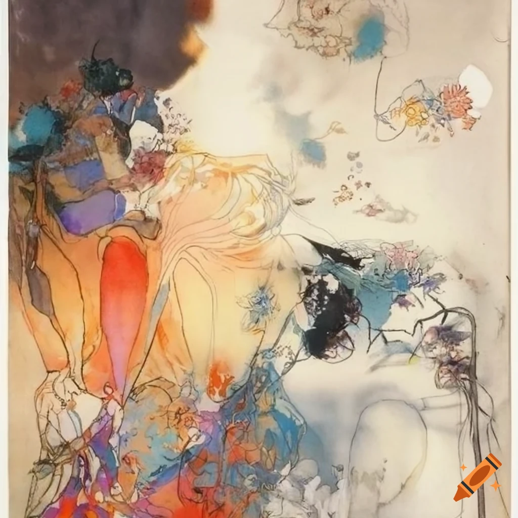 Robert rauschenberg japanese art nouveau watercolour and ink yoshitaka ...