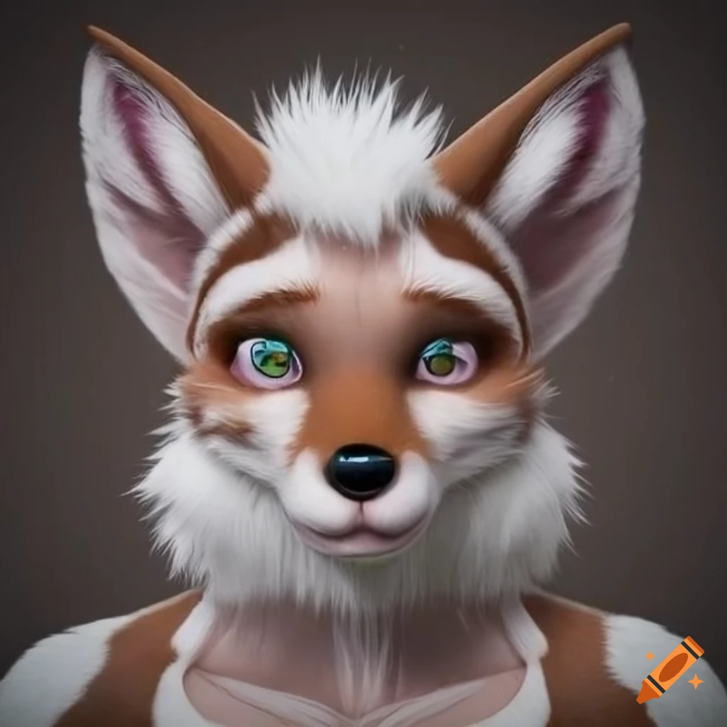 Anthro furrie fox brown and white fur, white eyes, masculine, face ...