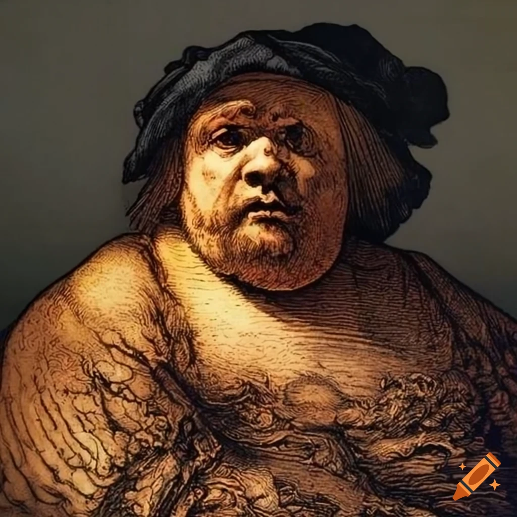 Fat man__bird__sea__tree_style_Gustave_Doré_Albrecht_Durer Rembrandt on ...