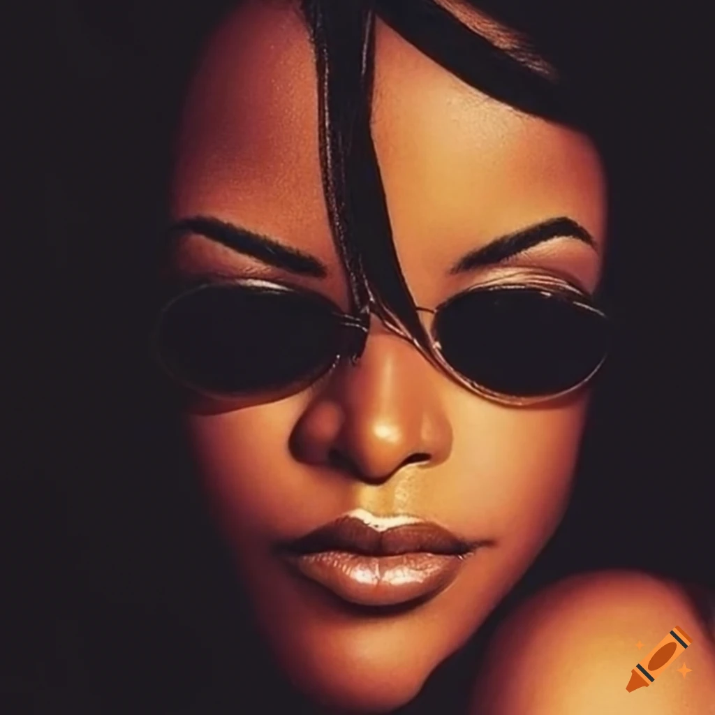 Rapper/singer with slanted eyes brown skinned l med hair aaliyah on Craiyon