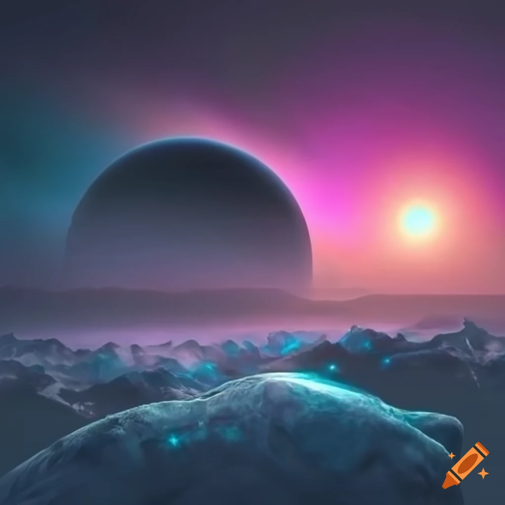 Planet with its ethereal landscapes, shimmering crystal formations on ...