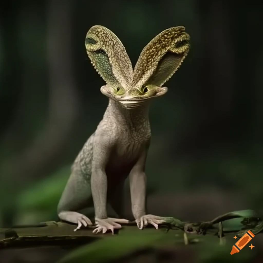 A whimsical hybrid forest creature inspired by both mice and chameleons, in full body view on ...